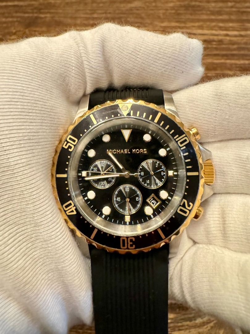 【Michael Kors】MK 全新 黑底金邊 水鬼系列 石英機芯 三眼計時運動手錶- Ouye Select Shop, 他的時尚, 手錶 ...