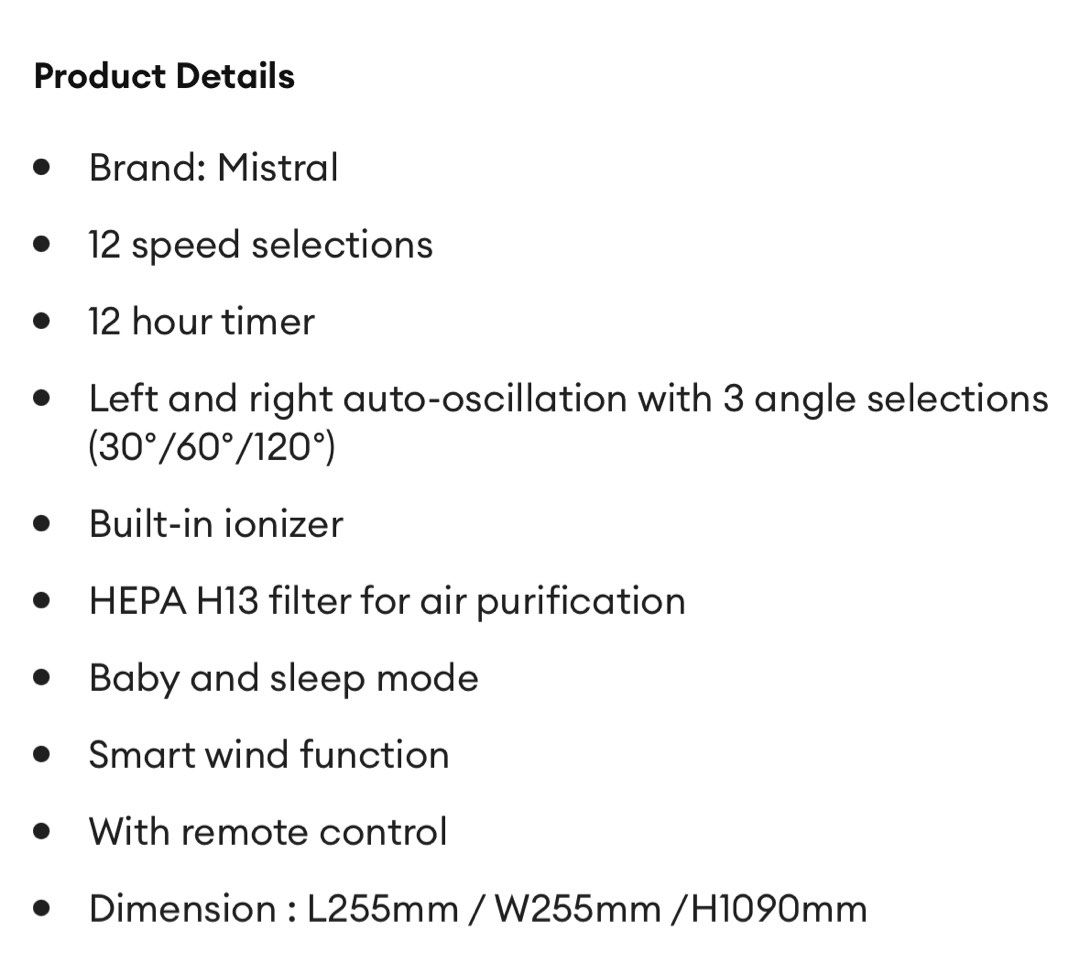 Mistral Blade Free Fan with Air Purifier & Remote Control MBFAP500 ...