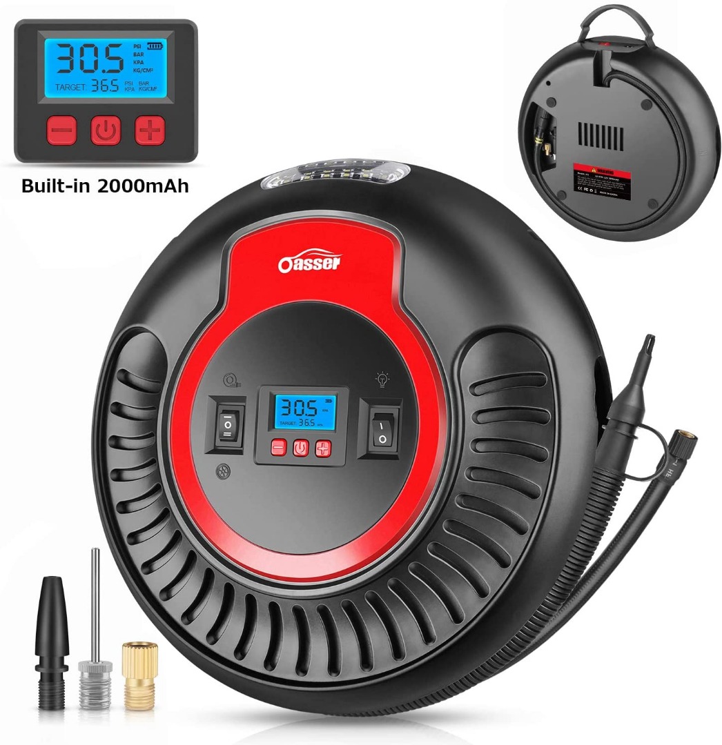 Oasser Tire Inflator Air Compressor, Electric Tire Pump 2000mAh Dual ...