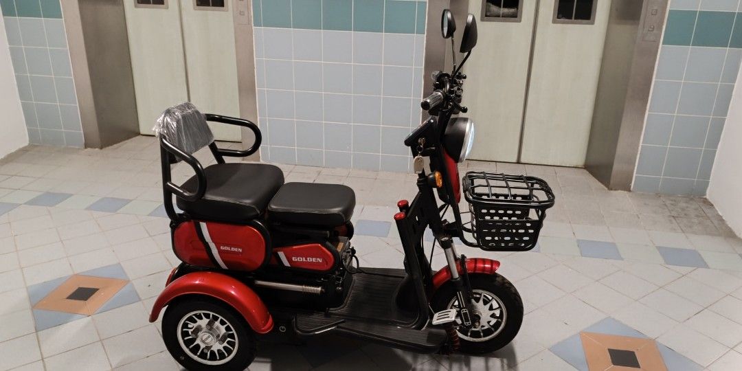 PMA 3 Wheel 2 Seater Golden Mini Electric bike, Health & Nutrition ...