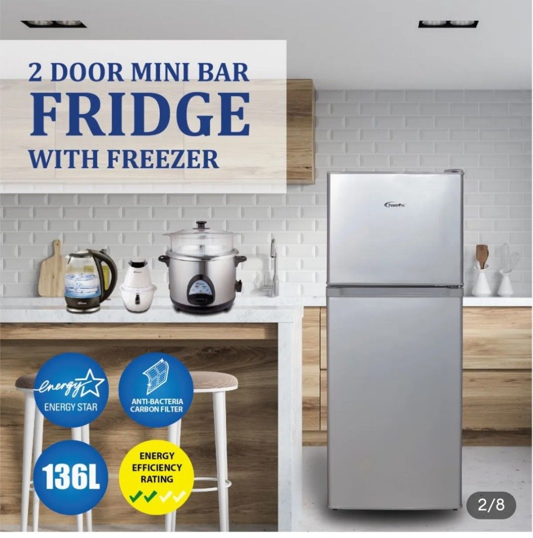 Powerpac 2 door fridge with freezer (Model PPF136), TV & Home ...