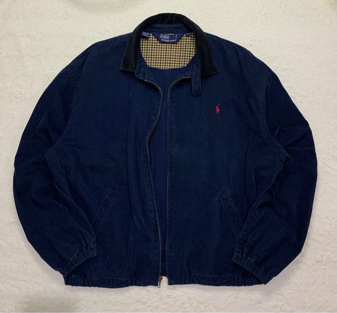 RL - Ralph Lauren Navy Blue Harrington - Corduroy Collar, Men's Fashion ...