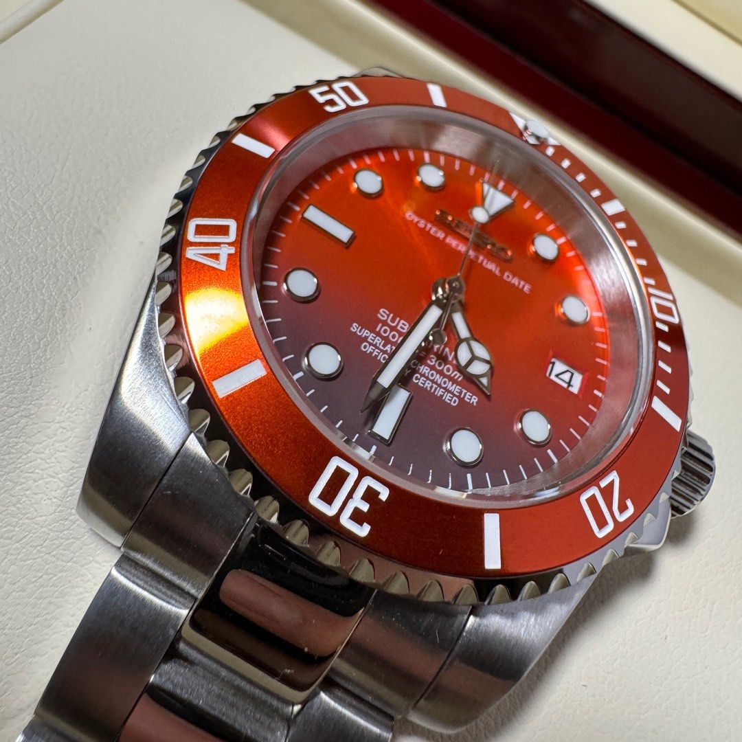Seiko Mod - 40mm Orange Ceramic Bezel with Orange Fade Dial Custom ...