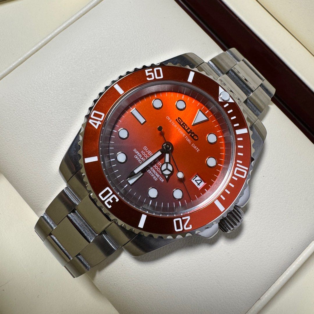 Seiko Mod - 40mm Orange Ceramic Bezel with Orange Fade Dial Custom ...