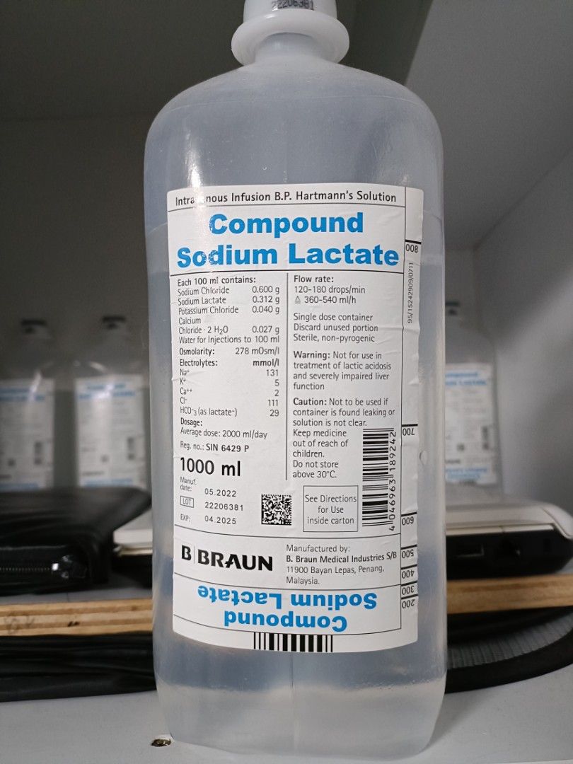 [Set] Braun Compound Sodium Lactate (1 L) + IV tube + Needles (20G ...