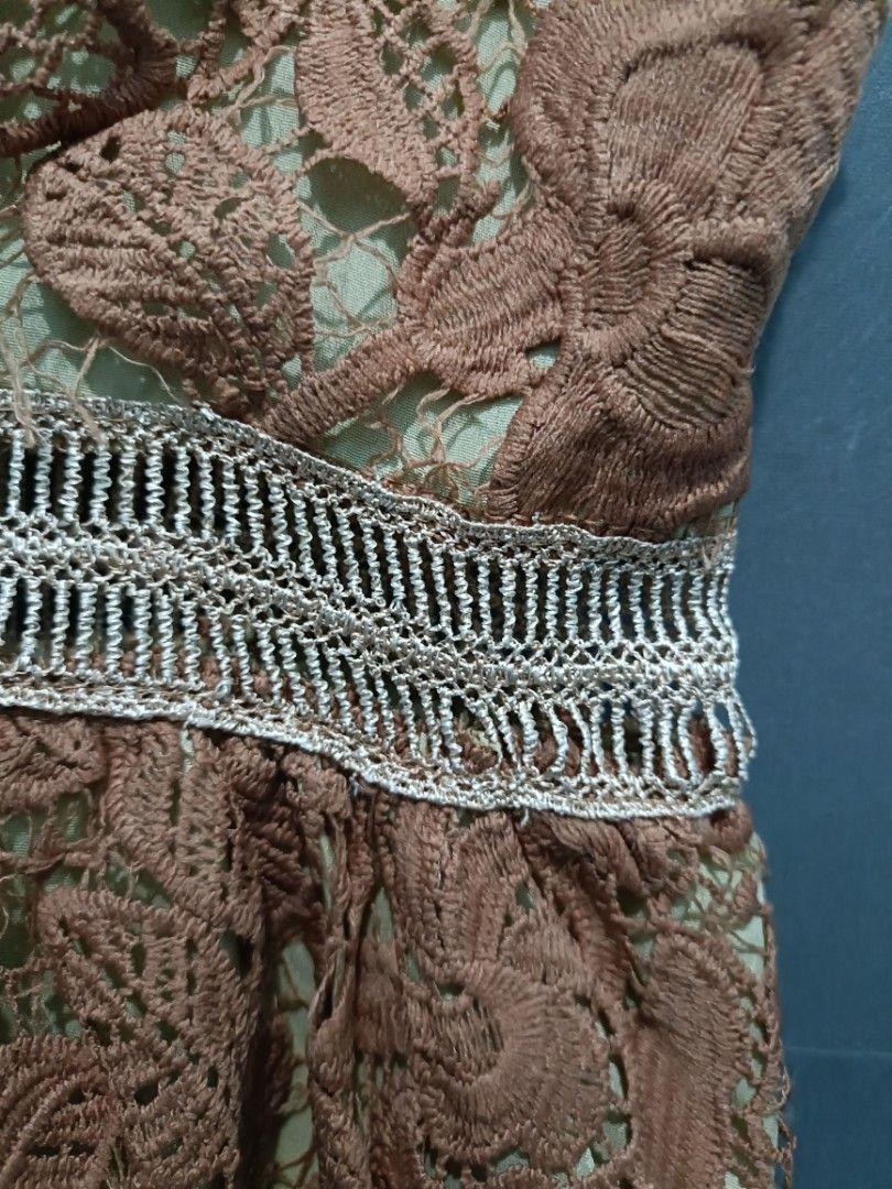 Sexy Caramel Brown Lace Overlay Cami Strap Faux Overlap Seethrough ...