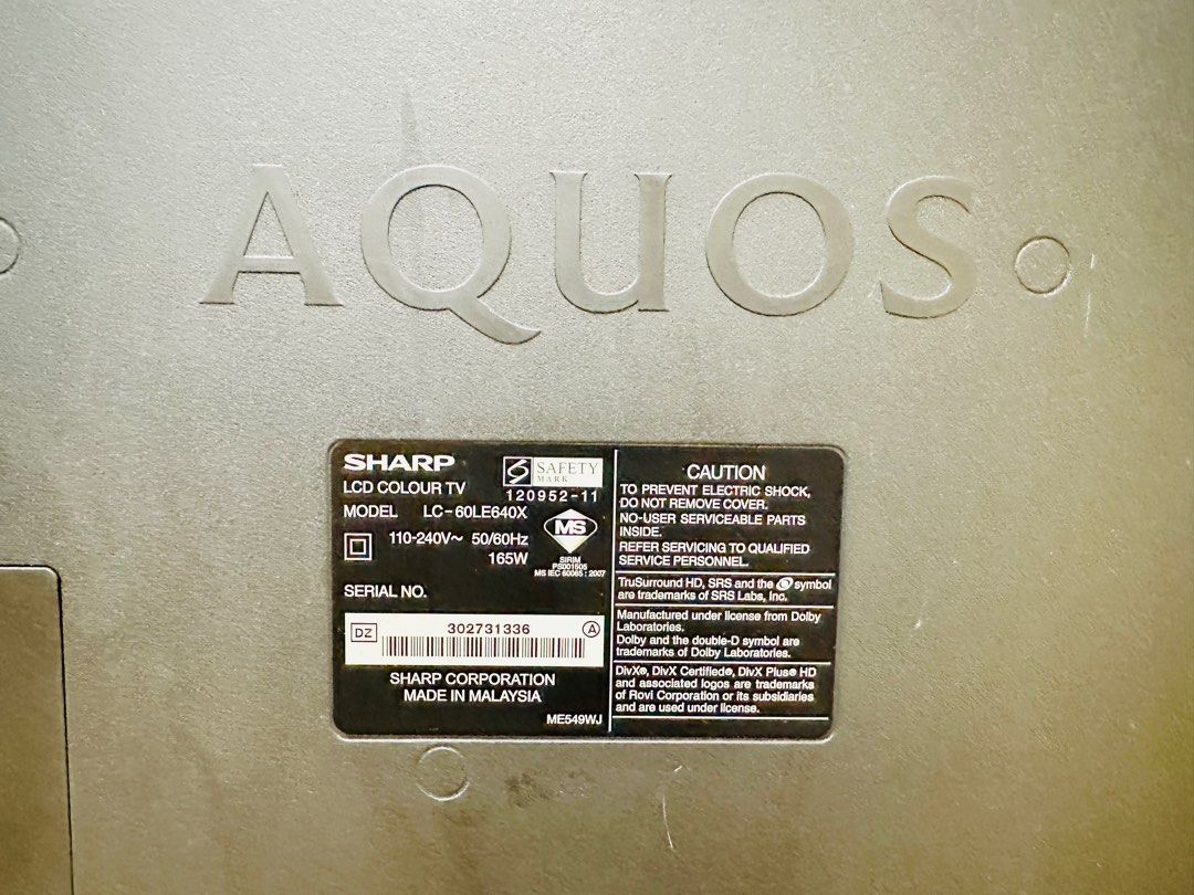 Sharp Aquos 60" LCD TV, TV & Home Appliances, TV & Entertainment, TV on ...