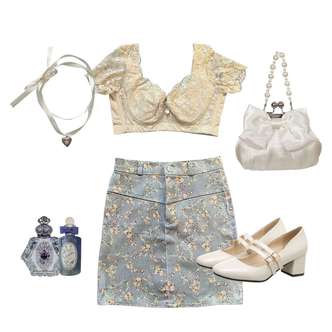[STYLE BUNDLE] Coquette, Dollette, Soft girl Beige Lace Bustier Top and ...