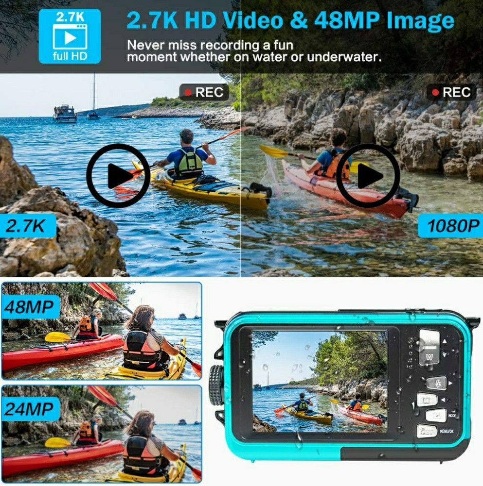 Underwater Camera, Waterproof Camera Full HD 2.7K 48MP Waterproof ...