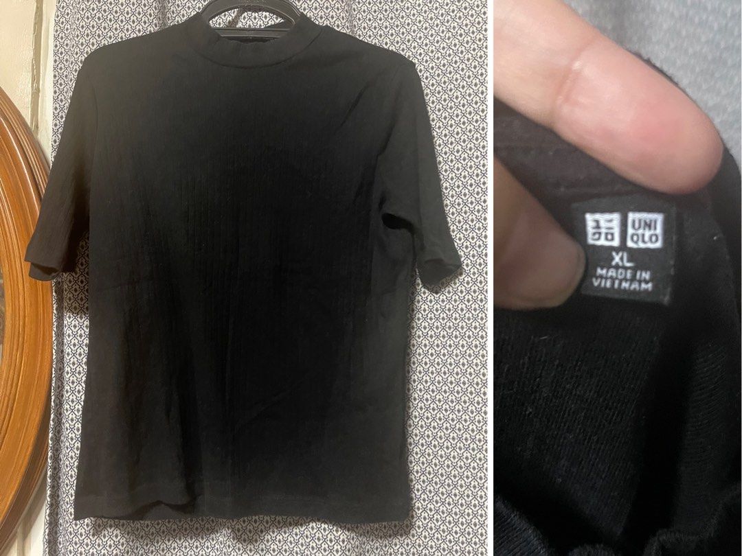 Uniqlo- ribbed closed neck top, Women's Fashion, Tops, Blouses on Carousell