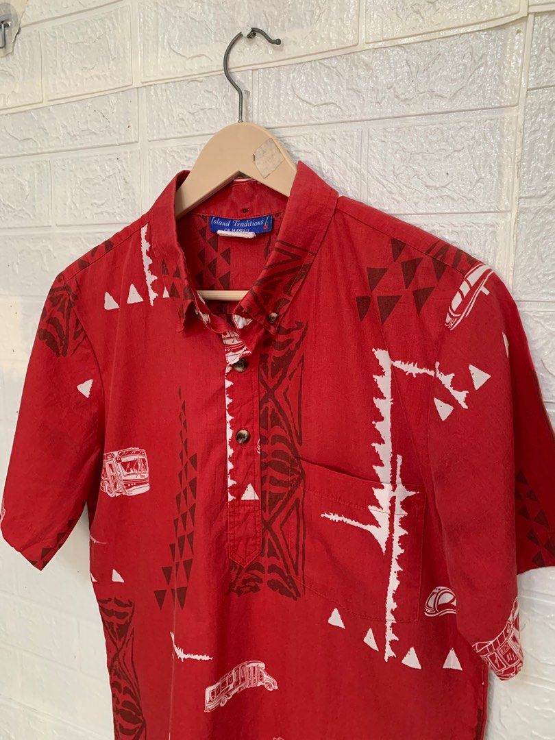 Vintage Island Traditions Hawaii Aloha Shirt (Red), Men's Fashion, Tops ...