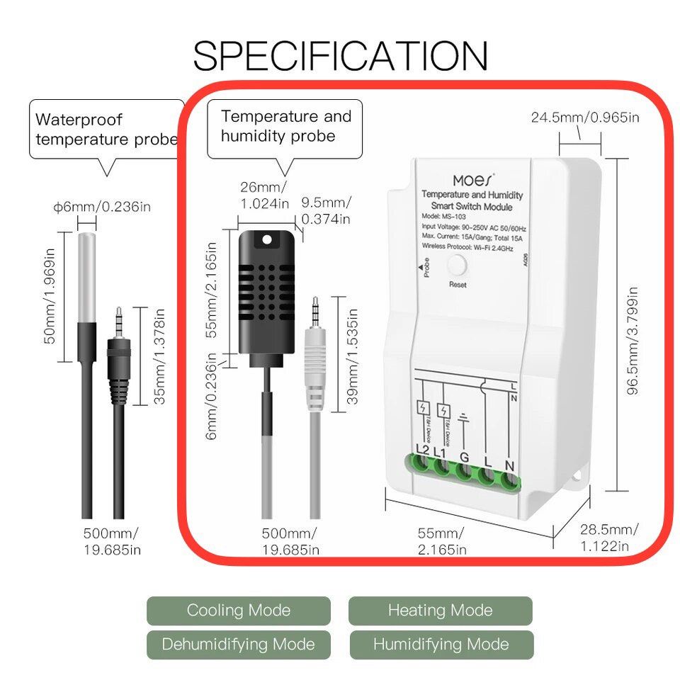 WiFi Smart Temperature Humidity Switch Module Sensor Dual Relay Output Smart Life App Wireless ...