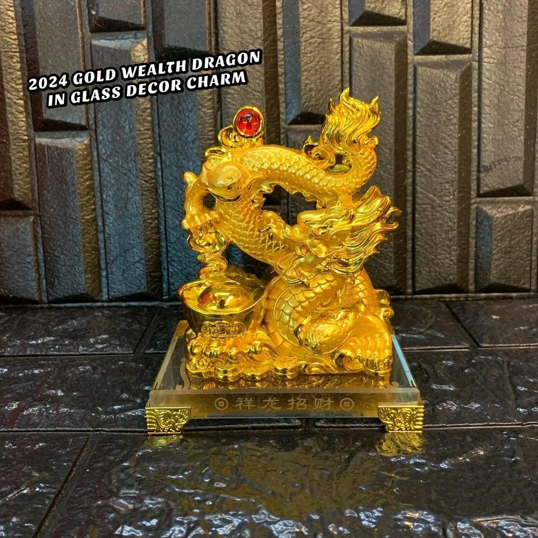 2024 gold wealth dragon in glass decor, Furniture & Home Living, Home ...
