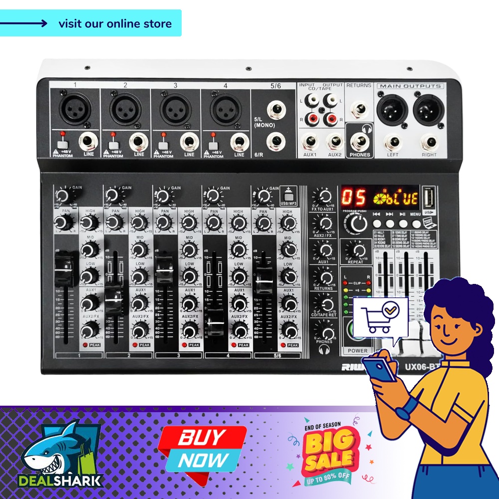 6 Channel Audio Interface Sound Board Mixing Console 16-Bit DSP DJ ...