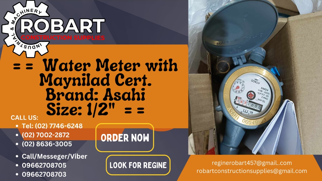 Water Meter with Maynilad Cert. Brand: Asahi Size: 1/2" = =, Commercial ...