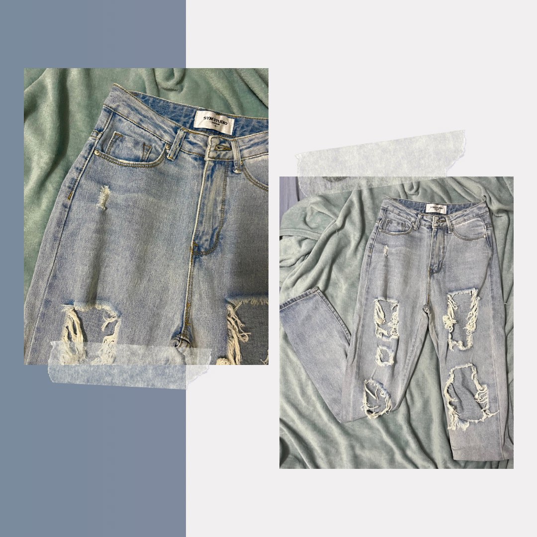 Acid Wash Tattered Denim Pants, Women's Fashion, Bottoms, Jeans on ...