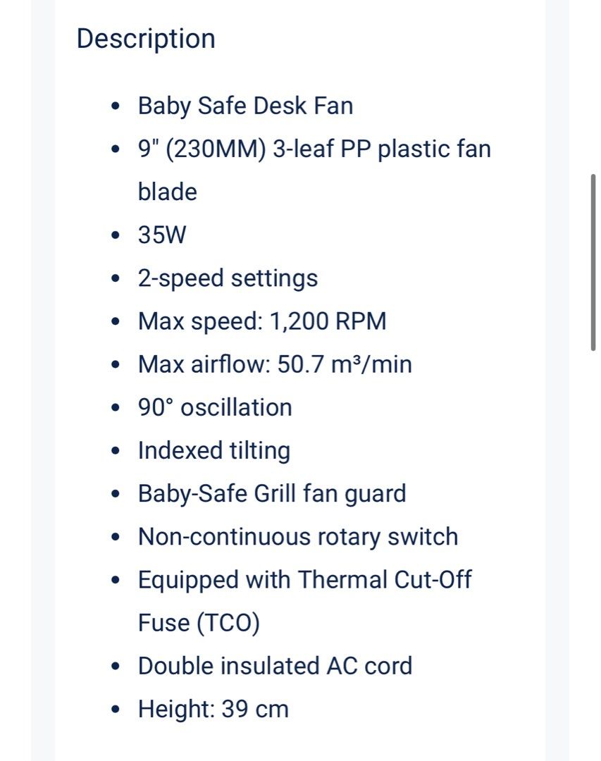Asahi baby safe fan / desktop fan, Furniture & Home Living, Lighting ...