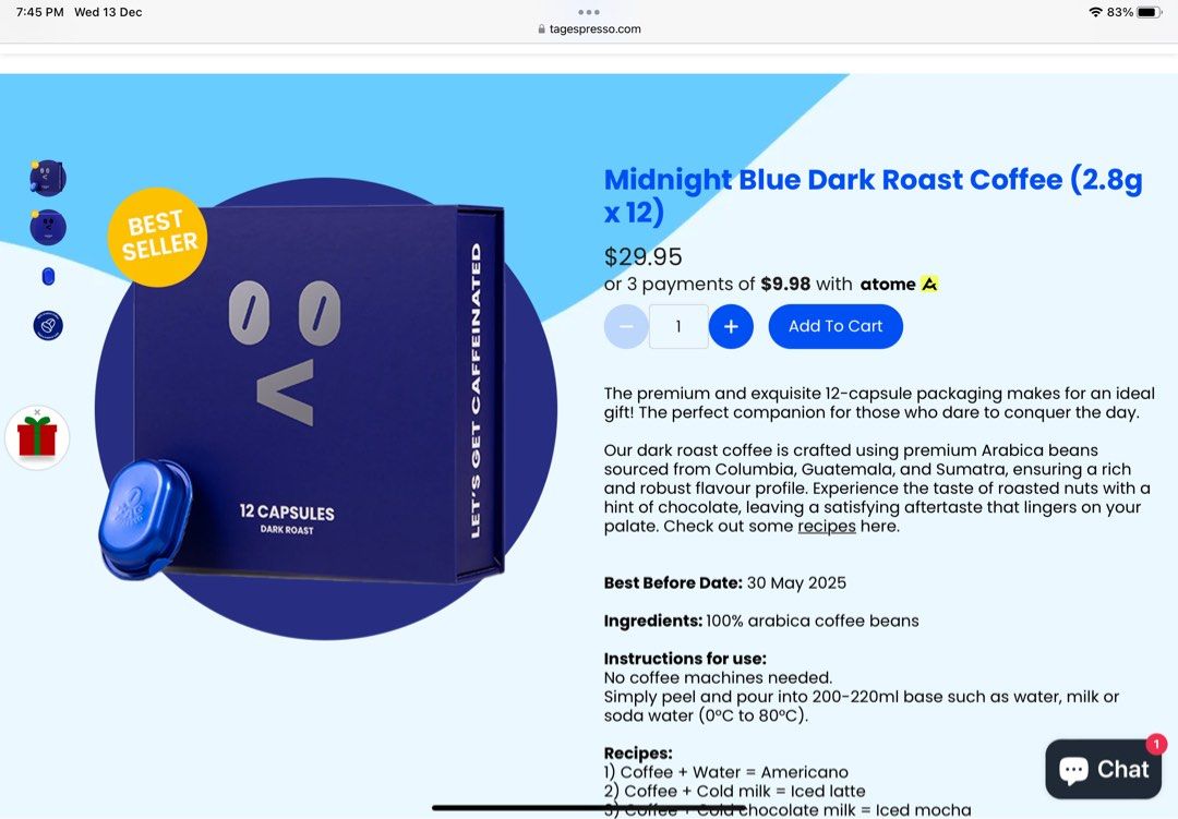 BNIB sealed Tag Espresso 12 capsules, Food & Drinks, Beverages on Carousell