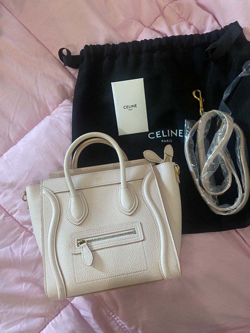 CELINE Nano Luggage in rare PALE PINK color drummed leather, Luxury, Bags & Wallets on Carousell