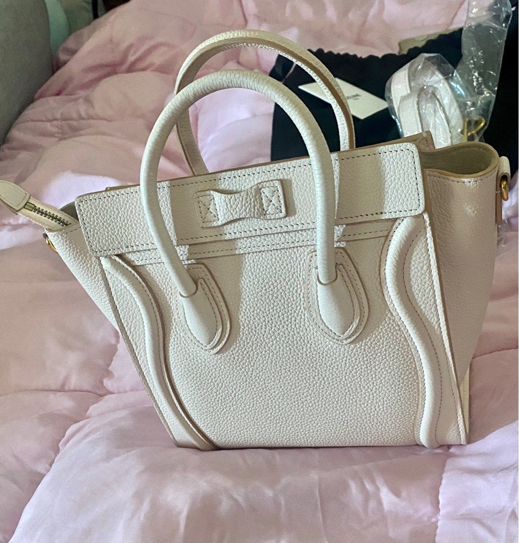 CELINE Nano Luggage in rare PALE PINK color drummed leather, Luxury, Bags & Wallets on Carousell