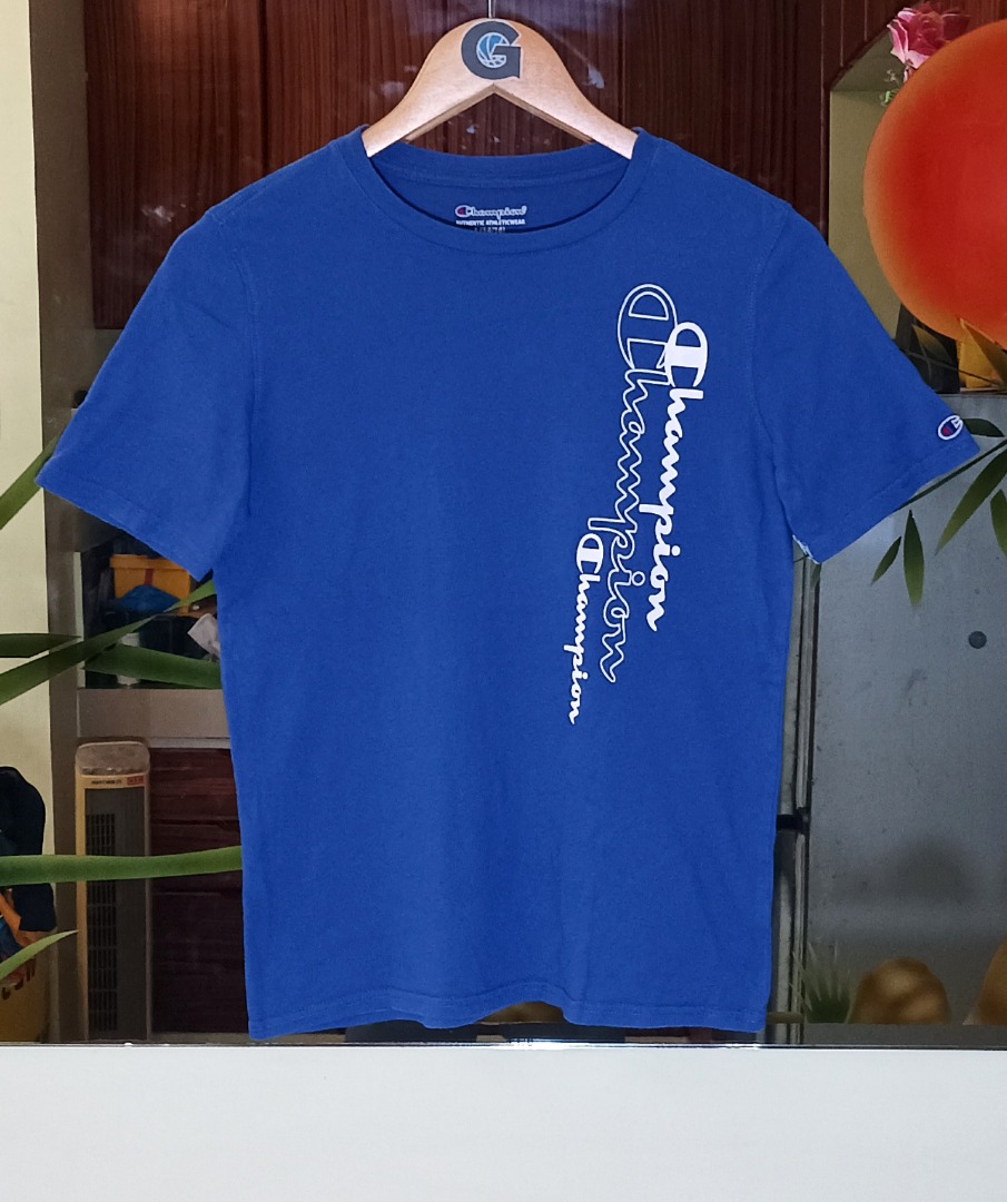 Champion Triple Script Blue Shirt, Men's Fashion, Activewear on Carousell