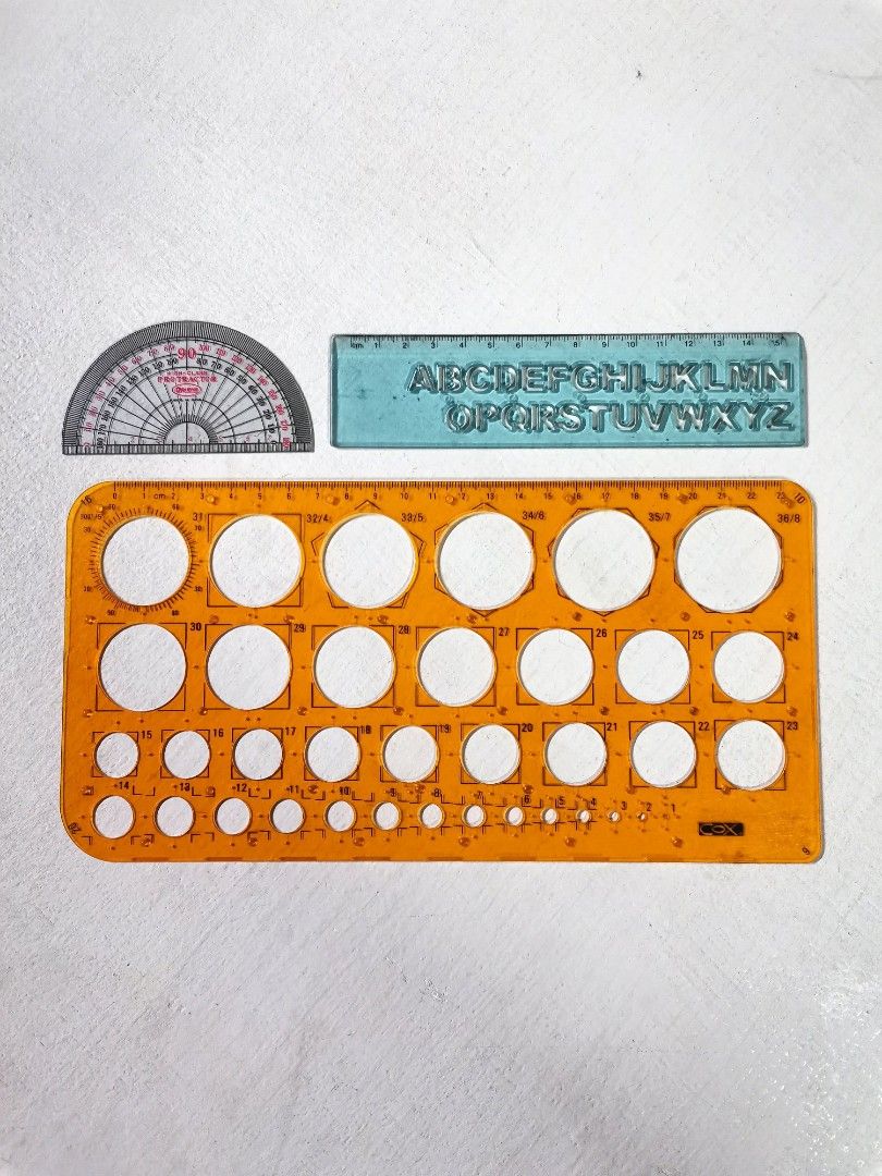 Circular Template Ruler | Alphabet Ruler | Mini Protractor (Set 3 in 1 ...