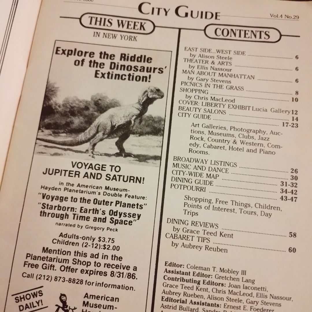 City Guide (Broadway Magazine); July 17, 1986 (Weekly); 62 pages *New ...