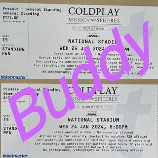 Coldplay 27 Jan general standing physical tickets, Tickets & Vouchers ...