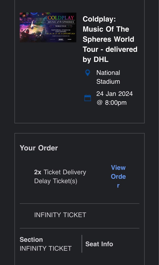 COLDPLAY INFINITY TICKETS 24 JAN, Tickets & Vouchers, Event Tickets on ...