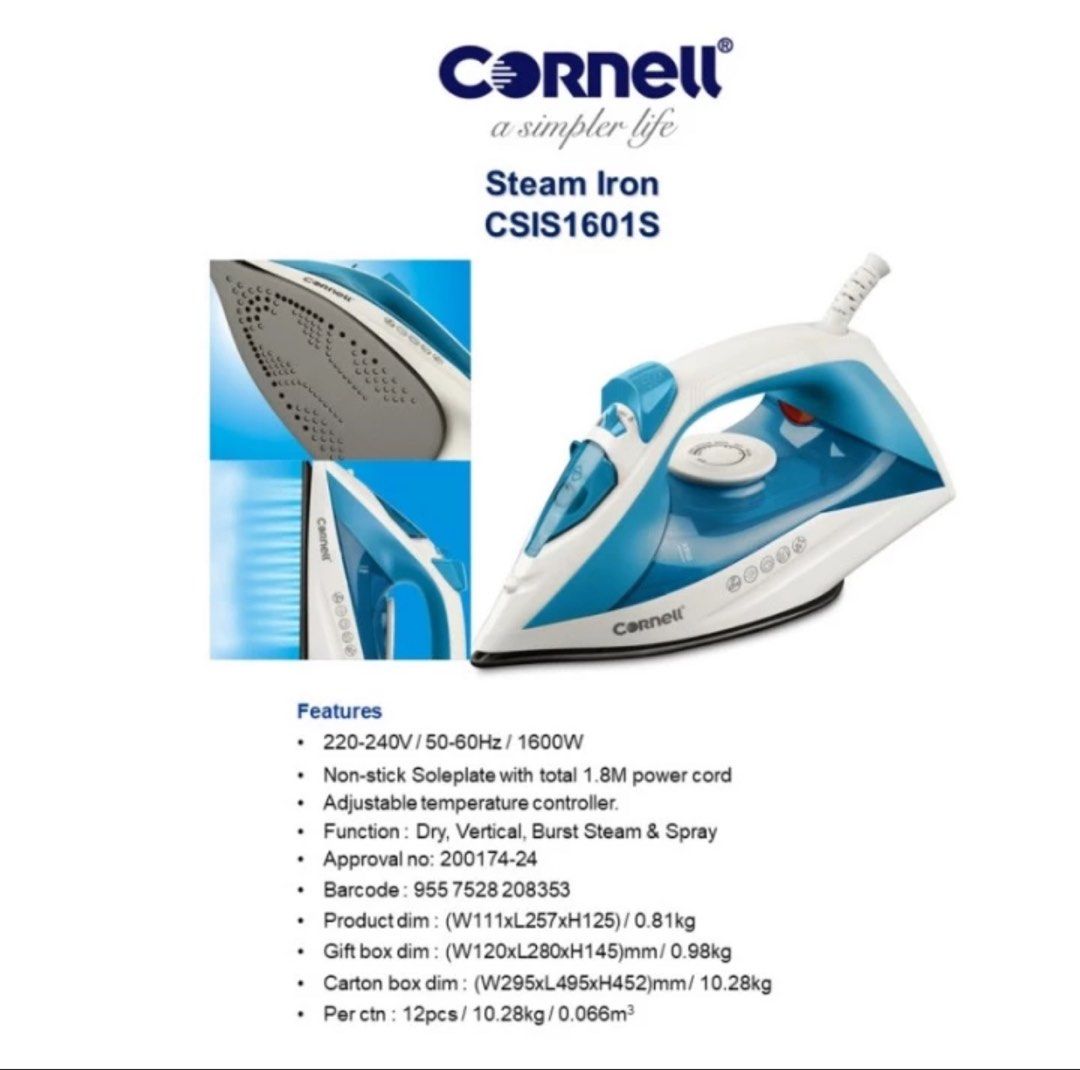 Cornell Steam Iron, TV & Home Appliances, Irons & Steamers on Carousell
