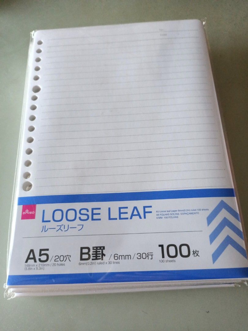 daiso a5 loose leaf 6mm lined paper, Hobbies & Toys, Stationery & Craft, Stationery & School ...
