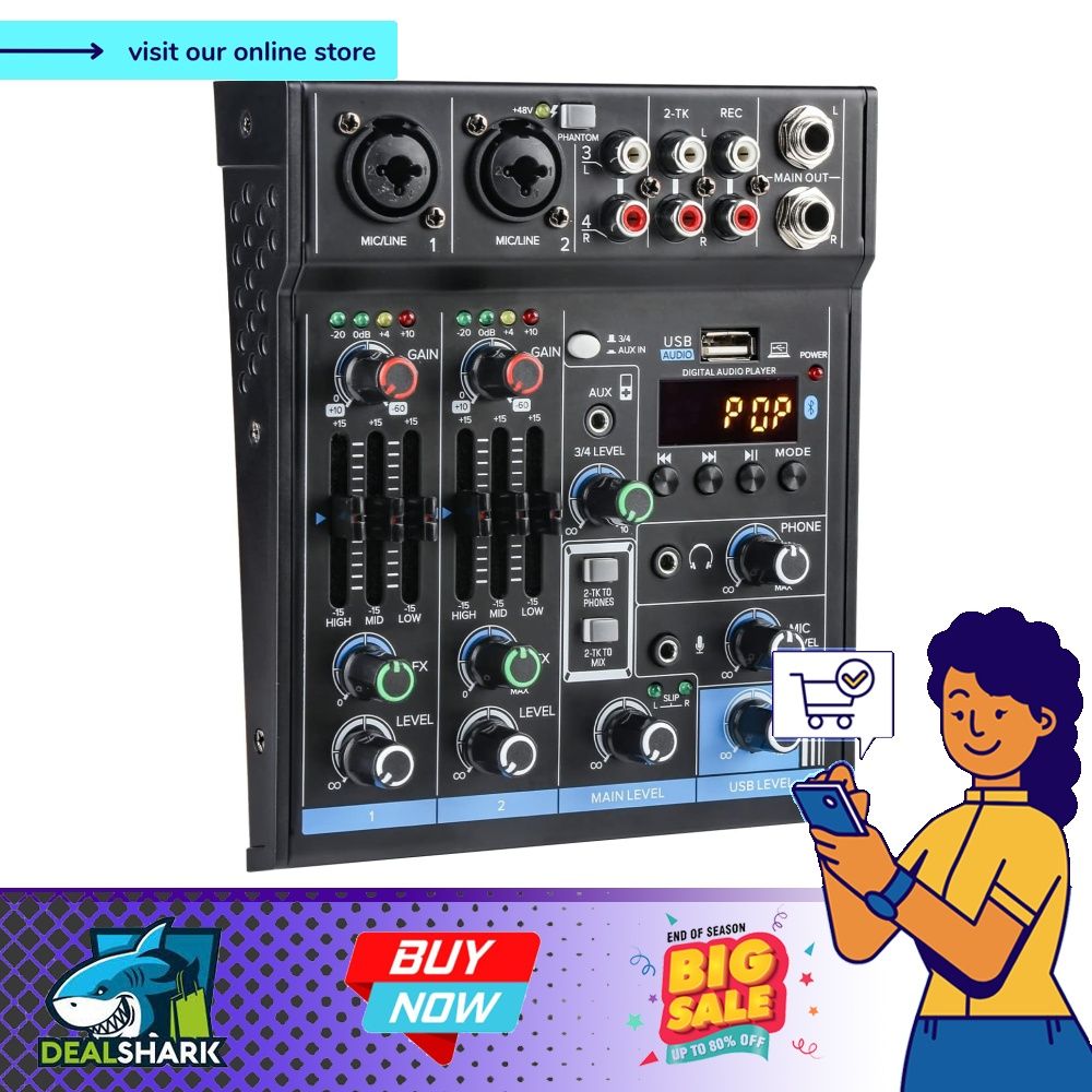 Dj Mixers 4 Channel Audio Mixer Sound Board with Bluetooth, Usb Audio ...