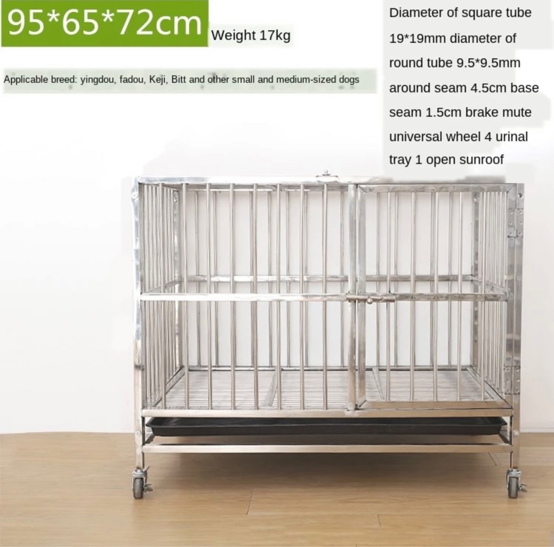 Dog Cage, Thick Stainless Steel, Foldable & Movable, Pet Supplies ...
