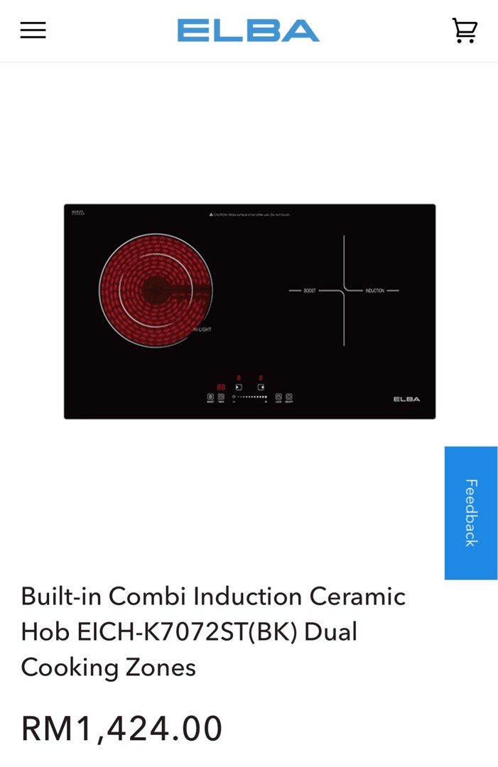 Elba Built-in Combi Induction Ceramic Hob EICH-K7072ST(BK) Dual Cooking ...