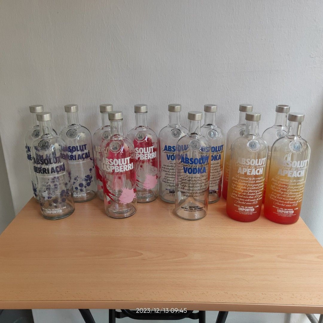 Empty Absolut Vodka Glass Bottles (1 Litre Capacity: Beri Acai ...