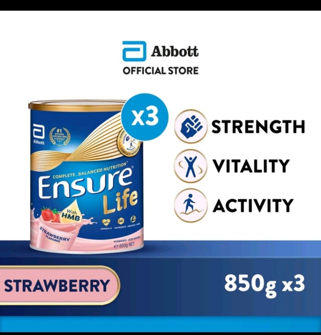 Ensure Life 850g strawberry, Health & Nutrition, Health Supplements ...