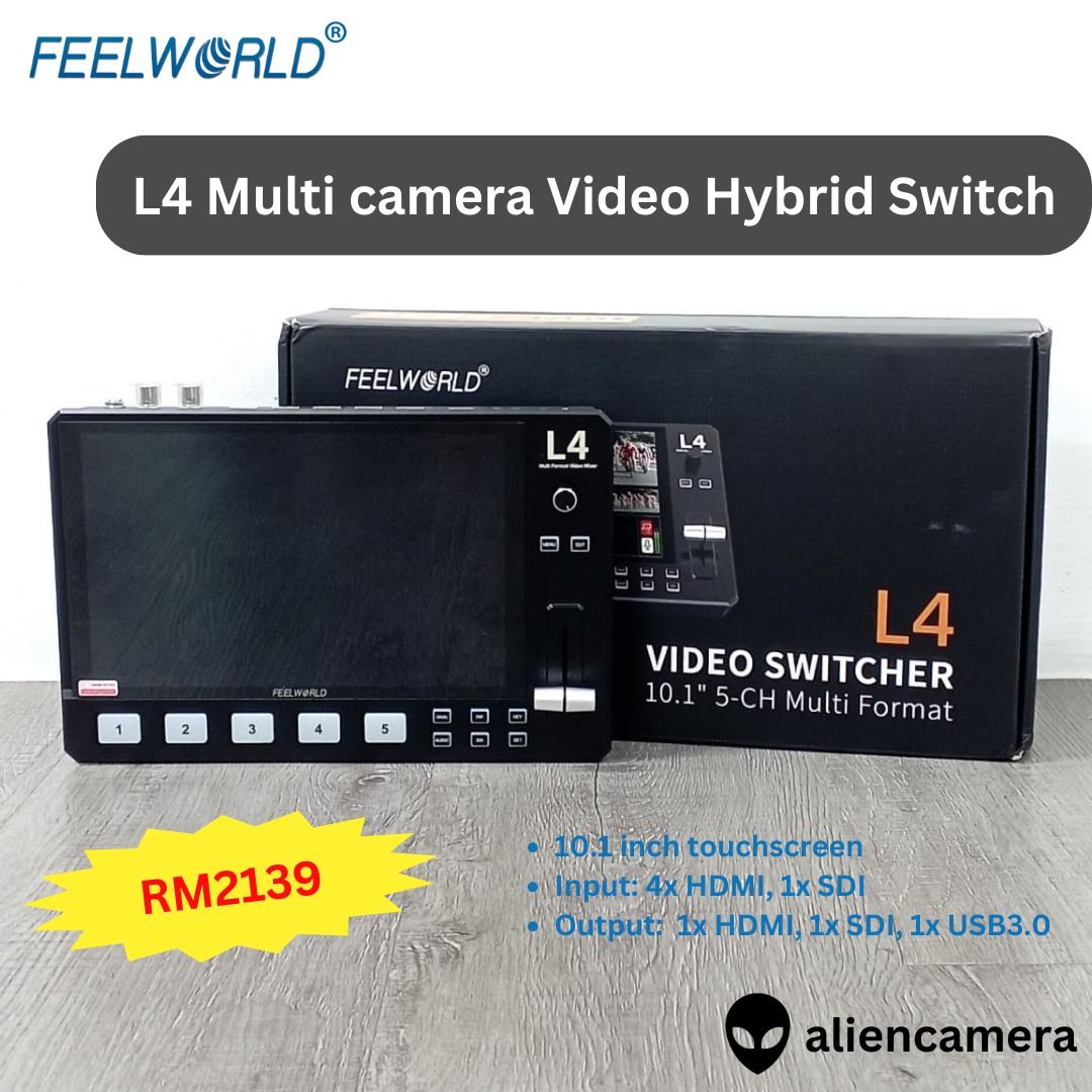 Feelworld L4 Multi-Camers Video Mixer Switcher 10.1" Touch Screen USB 3 ...