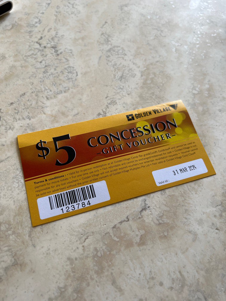 Golden Village Concession Gift Vouchers $ 15value, Tickets & Vouchers ...