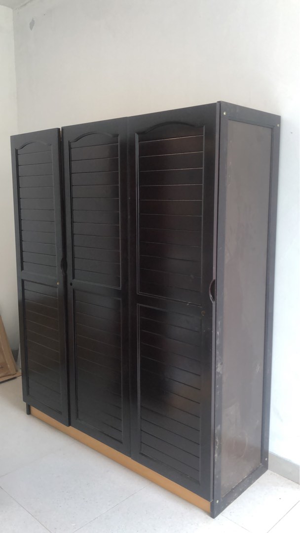 Lemari Pakaian 3 Pintu Solid Wood Dark Brown Minimalis Drawer Lemari ...