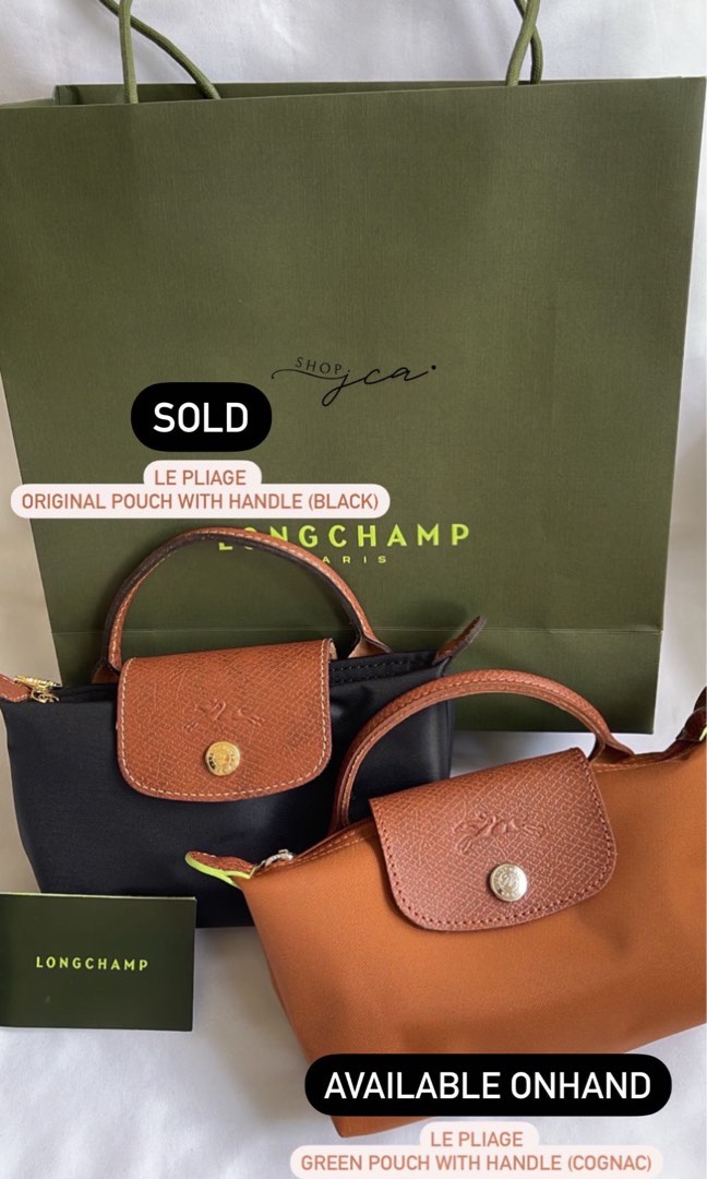Longchamp - Le Pliage Green Pouch w/ handle (Cognac), Women's Fashion ...