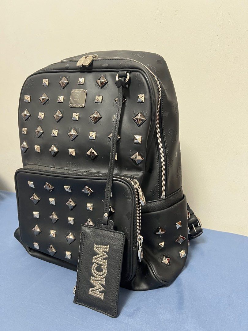 MCM Black Studded Leather Backpack, Women's Fashion, Bags & Wallets ...