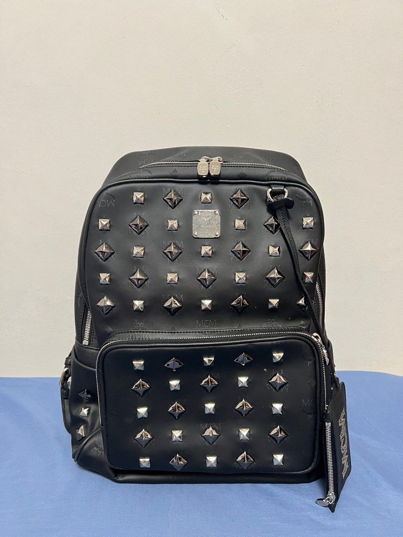 MCM Black Studded Leather Backpack, Women's Fashion, Bags & Wallets ...