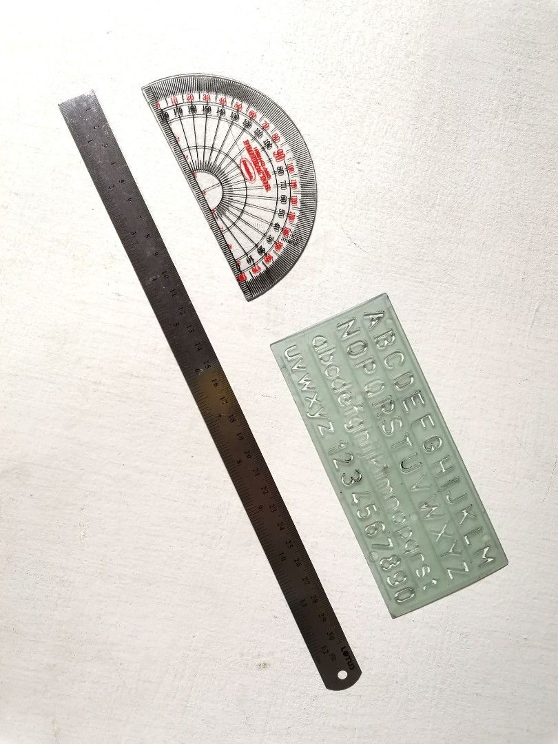 Stainless Steel Ruler |Alphabet Template| Protractor (Set 3 in 1 ...