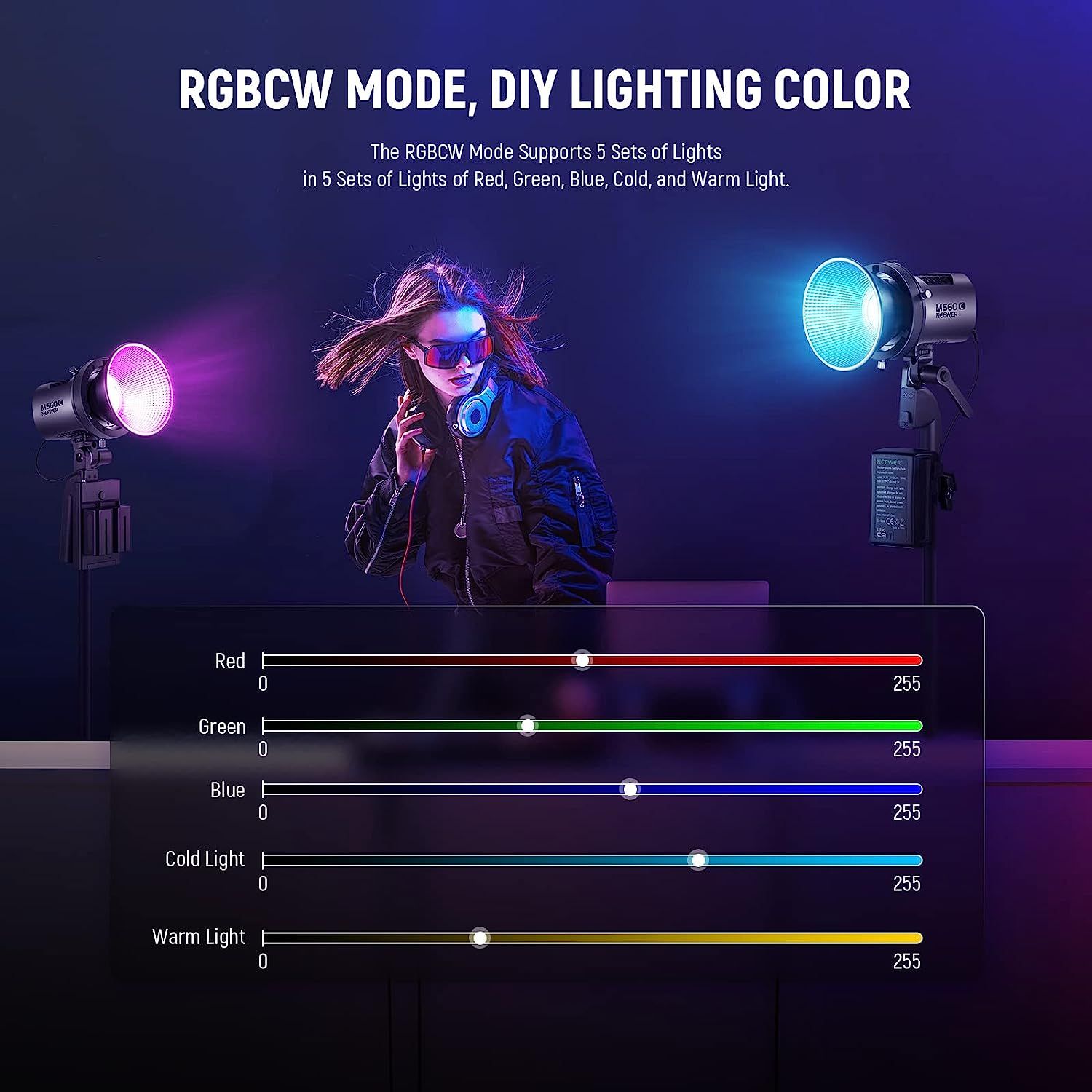 NEEWER MS60C RGBWW LED Video Light with 2.4G/APP Control, 65W Metal ...
