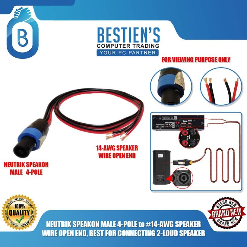 NEUTRIK SPEAKON MALE 4-POLE to #14-AWG SPEAKER WIRE OPEN END, BEST FOR ...