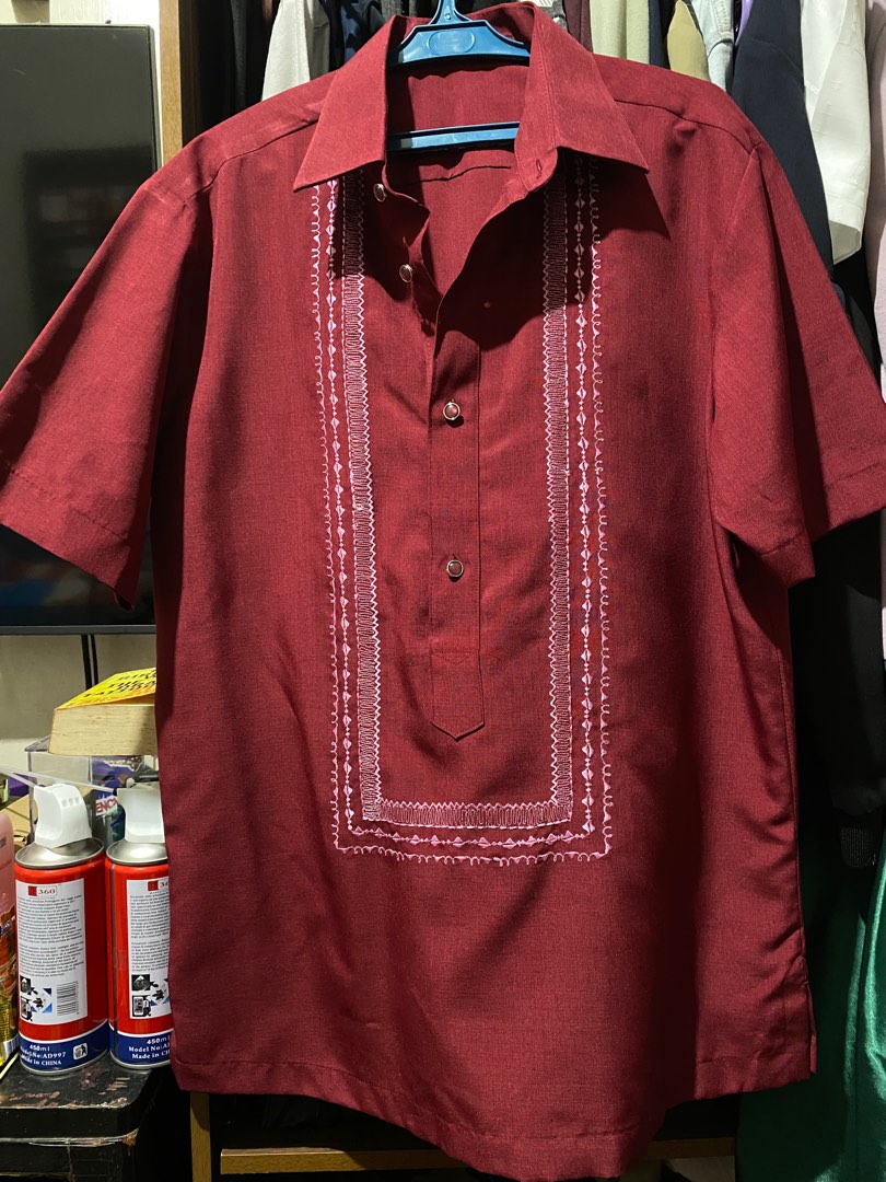 Polo Barong (Red), Men's Fashion, Tops & Sets, Tshirts & Polo Shirts on ...