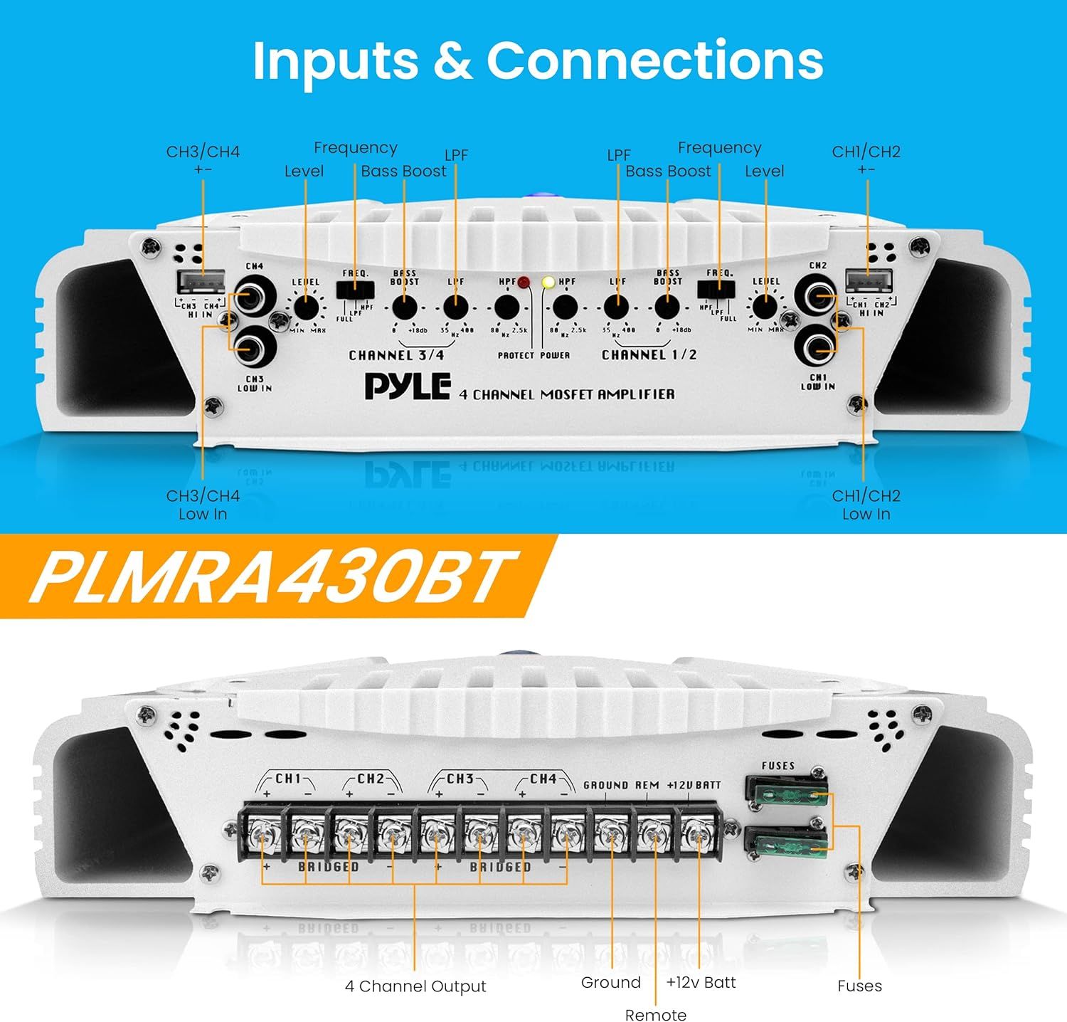 Pyle 2.1 Bluetooth Marine Amplifier Receiver - Waterproof 4 Channel ...