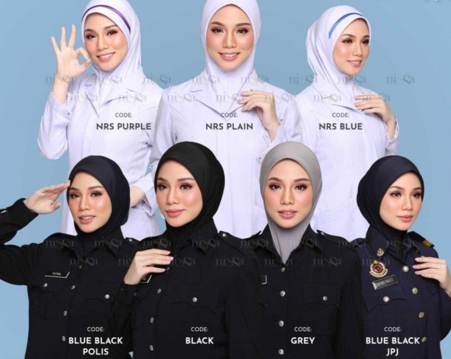 Tudung uniform nurse/polis/jpj/imegresen awning scuba, Women's Fashion ...
