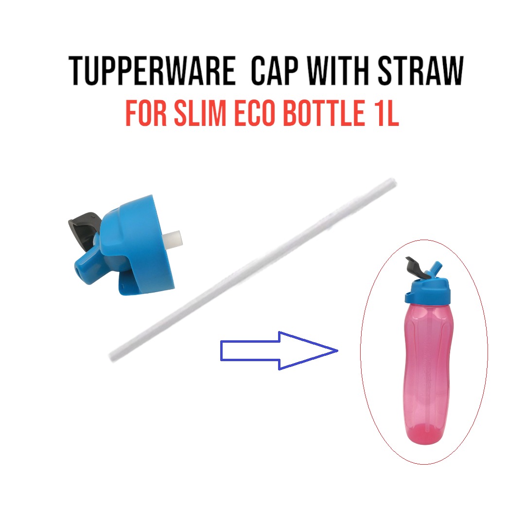 Tupperware Slim Eco Bottle 1L cap with straw, Furniture & Home Living ...
