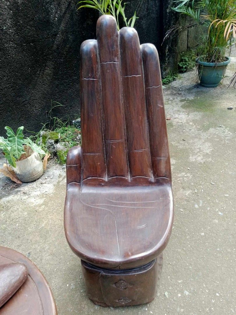 Vintage Narra Wood Palm Chairs With Center Table and Sculpture ...